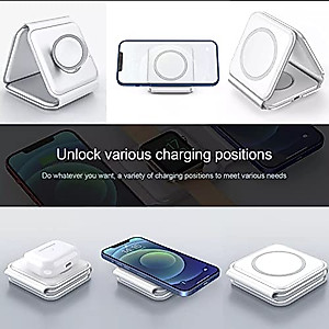 New 2022 Foldable Ultra-Thin Mobile Phone Watch Stand Charger 15W Fast QI Magnetic 3 in 1 Wireless (White) (AD-WC20)