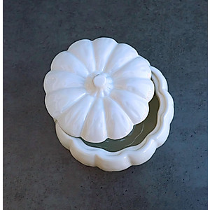 Ebros Gift Ceramic Stoneware White Harvest Pumpkin Bowl With Lid 6" Diameter (1)