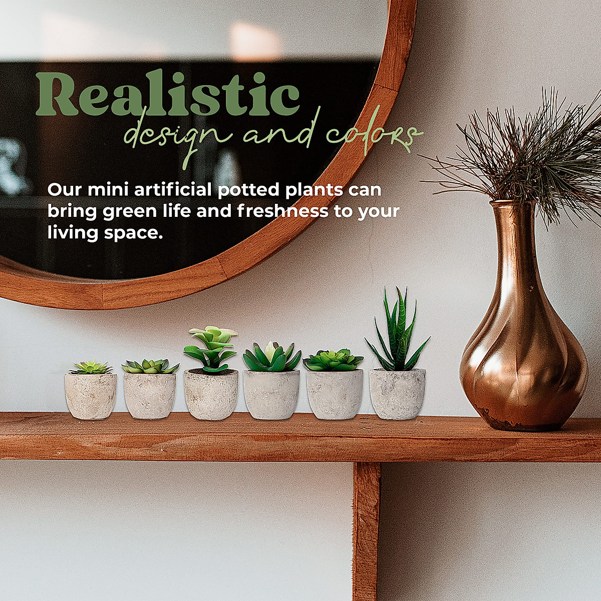 Fake Plant For Desk Decor, Faux Plants Indoor, Succulents Plants Artificial, Small Fake Plants For Office, Fake Succulent Plants, Fake Cactus Plant in Pots 2.3" - 6 Pc Set Mini Fake Succulents