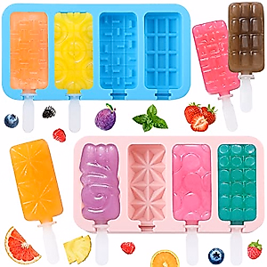 2Pcs 4-cavity Ice Popsicle Molds, 1pcs Love Shape and 1pcs Braided shape, Silicone Tray Each With Lids and 4 Slots and 4 Plastic Sticks - Ideal for Homemade Ice Cream, Cheese, Chocolate, etc