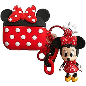 Compatible with Airpods Pro Minnie Mouse Mickey Cute 3D Cartoon Case,Kawaii Airpods Pro Silicone Cover for Girls Kids Teens Boys with Cartoon Pendant (Red)