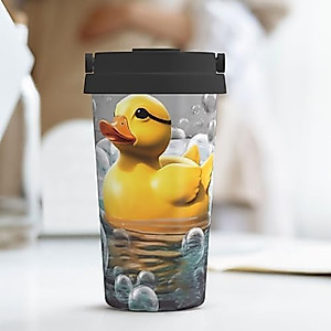 GTKSYNVE Reusable Coffee Mug with Lid and Handle, Bubble Duck Tumbler for Hot & Cold Drinks 16oz Stainless Steel Insulated Coffee Tumblers Double Wall Vacuum Thermal Cup