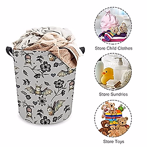 Laundry Hamper Basket Bat Pattern Laundry Bag Collapsible Oxford Cloth Stylish Home Storage Bin with Handles