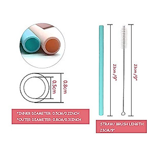 Silicone Straws Reusable Drinking Straw Pack-of-6 Soft Beverage Water Drink Straw -for 30oz and 20oz Tumblers 6Pcs Straws - Comes with 1 Cleaning Brush in All (1Box)