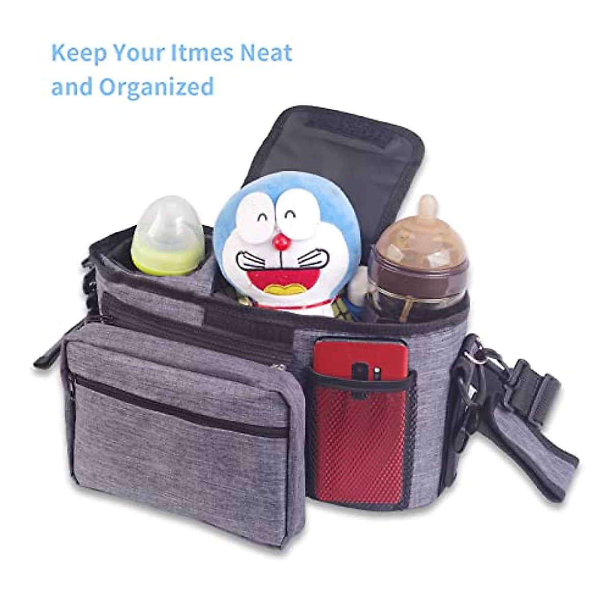 Universal Baby Stroller Organizer with Insulated Cup Holder,Stroller Storage with Non-Slip Straps,Fits for Uppababy Baby Jogger Britax Bugaboo BOB Umbrella Stroller Accessories Caddy Parent Console