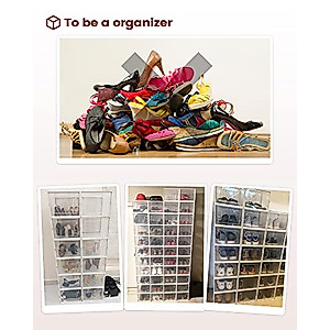 Crestlive Products 18 Pack Shoe Storage Box, Plastic Foldable Shoe Box, Stackable Clear Shoe Organizer Bins, Drawer Type Front Sneaker Containers (X-Large/White)