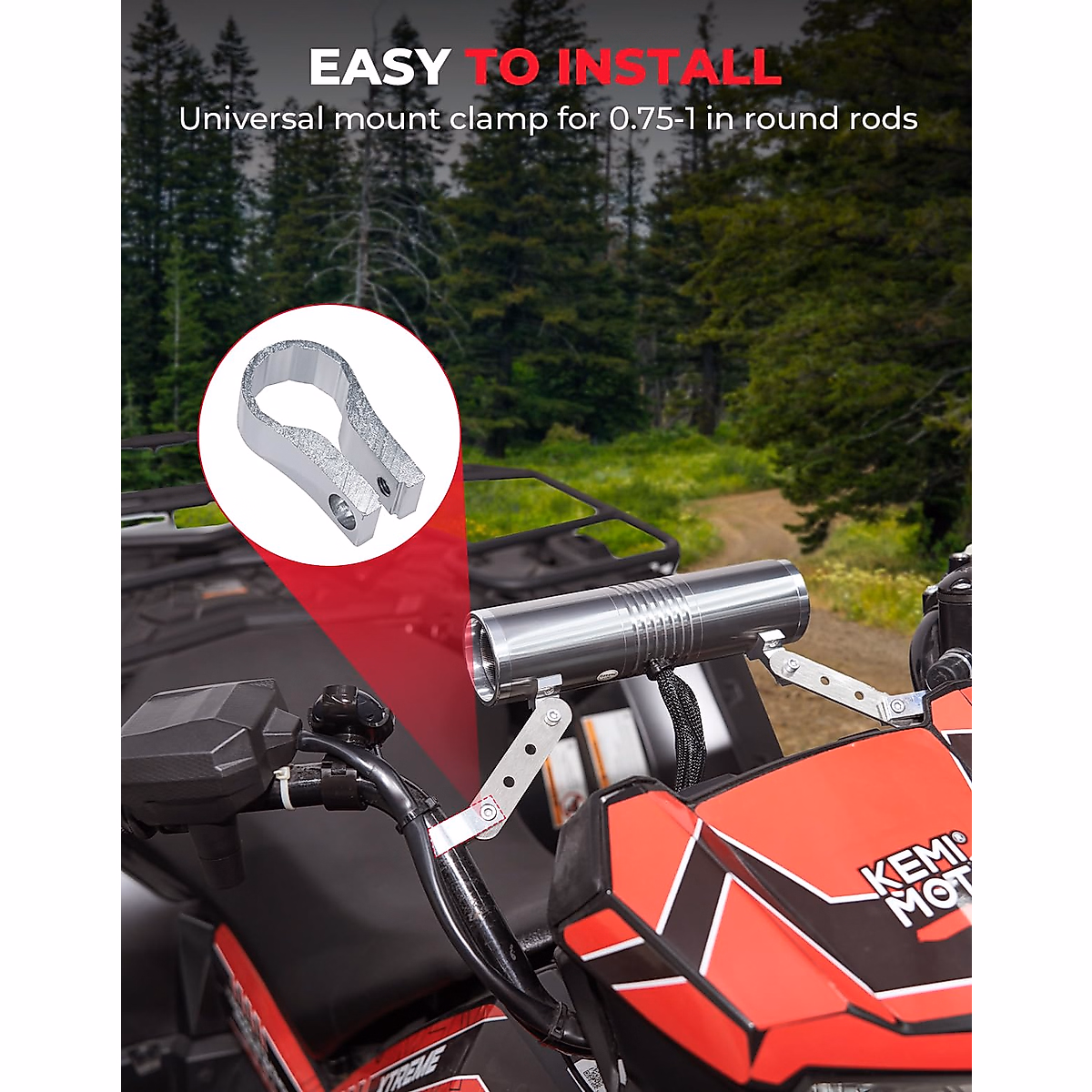 KEMIMOTO Motorcycle Speaker, ATV Motorcycle Stereo Speaker, Waterproof Motorcycle Radio Sound Bar 0.7-1 in, 60 Watts Max Built-in Amplifier, AUX in, USB, Bluetooth-Compatible, FM Radio, Silver