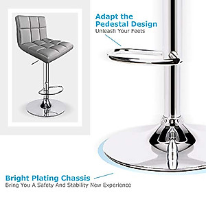 Leopard Bar Stools, Modern PU Leather Adjustable Swivel Bar Stool with Back, Set of 2 (Light Grey)