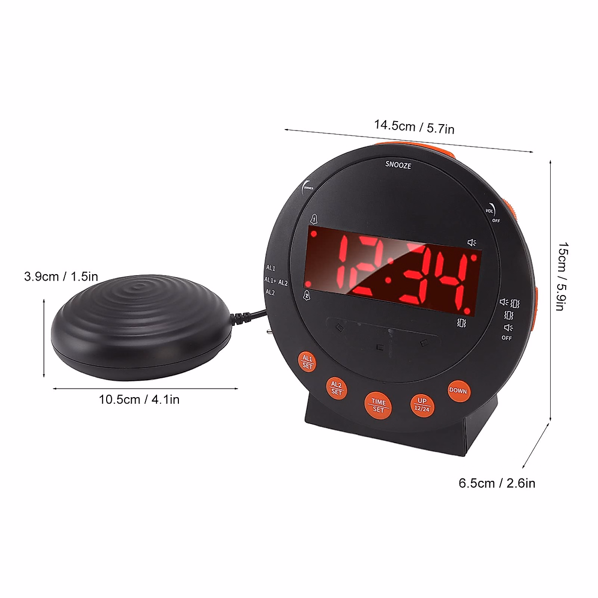 Alarm Clock 113 Decibels Sonic Vibrating Alarm Clock Red Flashing Light Super Shaker Extra Alarm Clock for Student Adult Elder