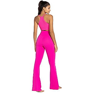 Sunzel Flare Leggings, Crossover Yoga Pants for Women with Tummy Control, High-Waisted and Wide Leg Hot Pink