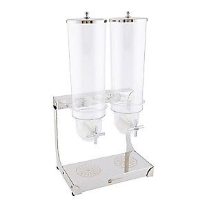 Restaurantware Met Lux 3 Liter Countertop Cereal Dispenser 1 Double Compartment Food Dispenser - Self Serve Refillable Stainless Steel Nuts Dispenser For Food Storage For Kitchen Or Pantry