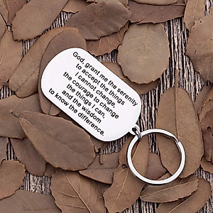 Fleure Esme Encouragement Gifts Keychain For Men Women Serenity Prayer Dog Tag Sobriety Addiction Recovery AA Gifts Inspirational Gifts For Him Her Birthday Religious Jewelry Key chain