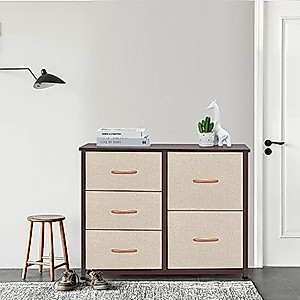 AZL1 Life Concept Storage Dresser Furniture Unit-Large Standing Organizer Chest for Bedroom, Office, Living Room, and Closet-5 Drawer Removable Fabric Bins, Beige
