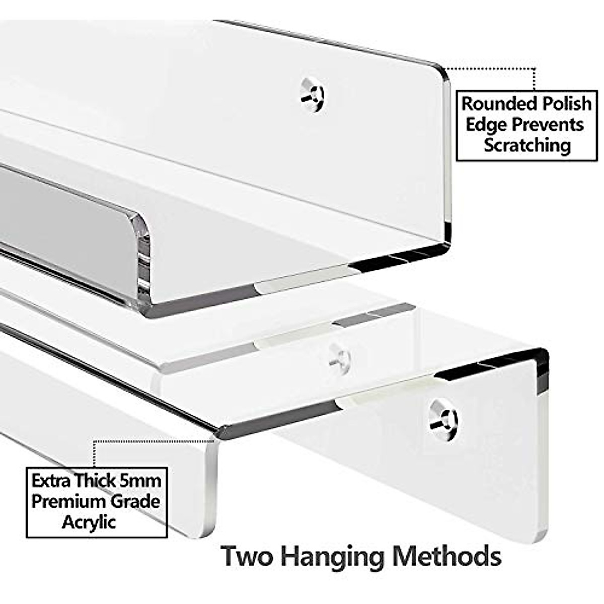 HBlife 15 Inches Invisible Wall Floating Bookshelf for Kids and Nursery, Clear Acrylic Shelves for Figures, 4 Pack (5MM Thick)