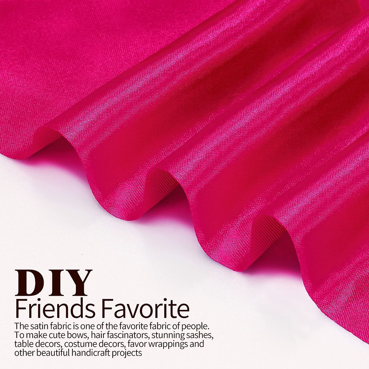 Horbaunal Hot Pink Satin Fabric 60 Inch Wide by The Yard, Soft Charmeuse Satin Fabric for Wedding Dress, DIY Craftings, Costumes, 1 Yard