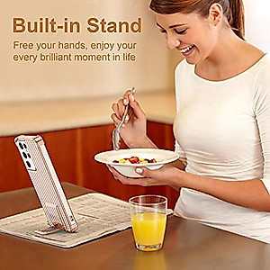 PTUONIU Kickstand Case for Samsung Galaxy S21 Ultra, [Two-Way Stand] [Reinforced Drop Protection] [Anti-Scratch] Slim Shockproof Stand Case with Camera Protector+Strap for Samsung S21 Ultra-Rose Gold