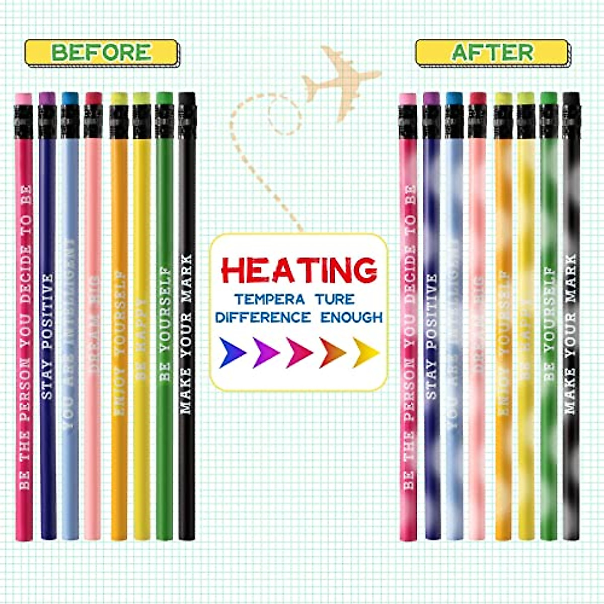 40 Pcs Motivational Pencils Color Changing Mood Pencil Inspirational Pencil Cute Pencil Personalized Pencil with Saying Heat Activated Pencil For Student(Simple Color,Classic Style)