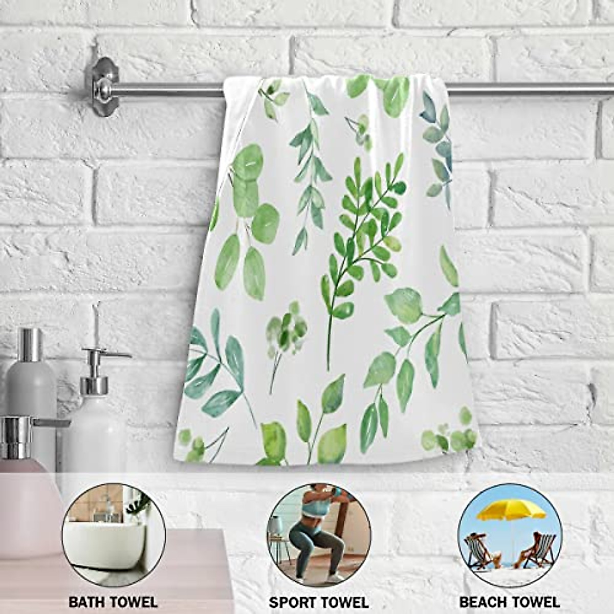 Green Leaves Hand Towels 2 Pcs Tropical Plant Soft Absorbent Face Towel Multipurpose for Hotel Gym Guest Home Decorative