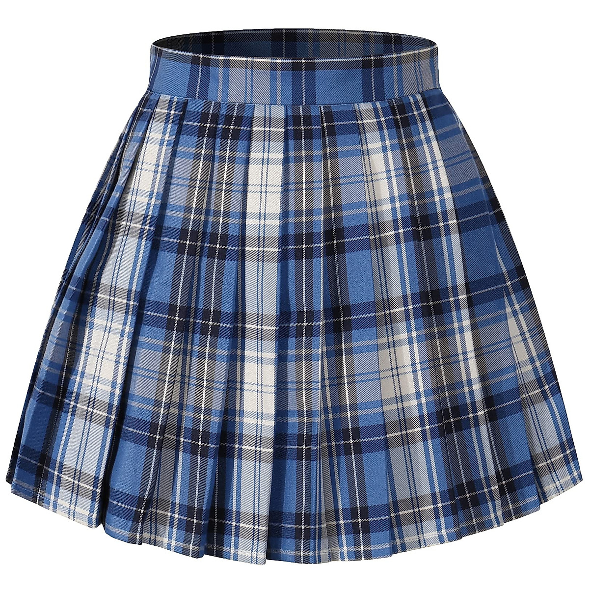 Women`s plaid short A line Skirts costumes (3XL, Blue mixed white black)