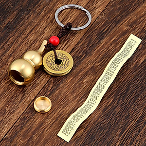 Hotop 3 Pcs Chinese Gourd Feng Shui Brass Wu Lou Keychains with five Coins Calabash Pendant Key Rings for Good Luck Fortune Longevity Wealth Success to Friends Families Lovers