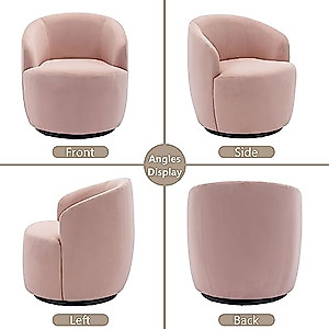 CALABASH Swivel Barrel Chair for Living Room, Accent Round 360° Swivel Club Chairs, Velvet Upholstered Modern Arm Chairs for Nursery, Bedroom, Office, Hotel, Pink