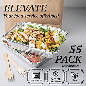 Spare Essentials (55 Count) 2.25LB Aluminum Containers with Lids (8.5"x6") - Disposable Foil Containers for Takeout, Baking, Freezing, Food Storage - Aluminum Pans with Lids, To Go Containers