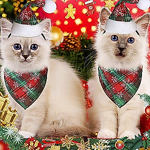 3 Pieces Dog Christmas Supplies Include 1 Christmas Bow Tie Collar 1 Pet Bandana Scarf and 1 Xmas Dog Hat for Small Medium Dogs and Cats Cats or Dogs (Red and Green,Adorable Pattern)