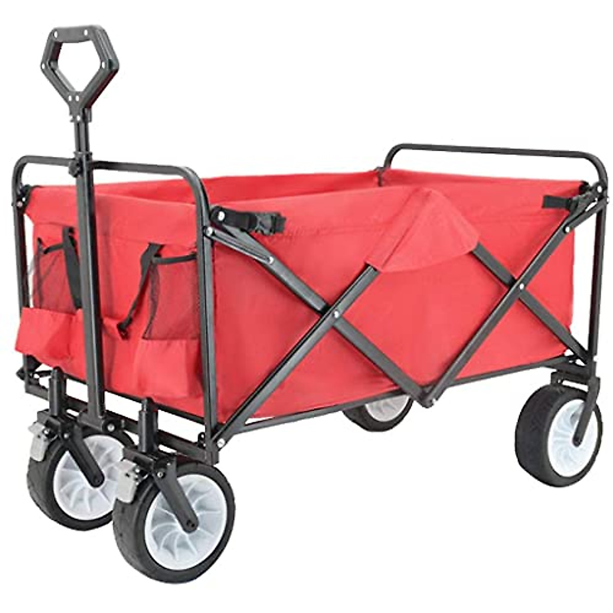 Suuim Collapsible Folding Wagon, Utility Carts Folding Wagon Adjustable Angle Outdoor Camping Wagon, 8-inch Double-Bearing Wheel Garden Cart, Large Capacity