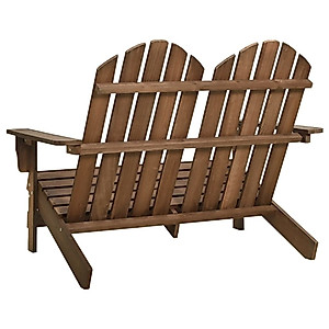 Tidyard 2-Seater Patio Adirondack Chair Solid Wood Fir Brown Outdoor Fire Pit Chair Wooden Garden Armchair for Porch Pool Lawn Deck Backyard Balcony Outdoor