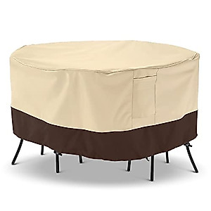 Arcedo Patio Furniture Cover, Waterproof Outdoor Round Table Chairs Set Cover, Heavy Duty Small Table Cover for Bistro Set, Dining Set and Fire Pit, All Weather Resistant, 62”Dia, Beige & Brown