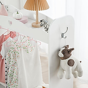 RELIANCER Kids Armoire Dress-Up Closet w/Mirror,Open Hanging Wardrobe w/Clothes Rack,Toddlers Pretend Play Costume Storage Dresser,Children Costume Organizer Center for Nursery Girl Bedroom Playroom