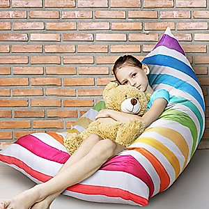 Stuffed Animal Storage Bean Bag Chair Cover Organizer Extra Large Beanbag Stuffed Animal Holder Canvas Stuff Animal Storage Sleeping Storage Bean Bag Chair Without Filling for Kids (Rainbow Style)