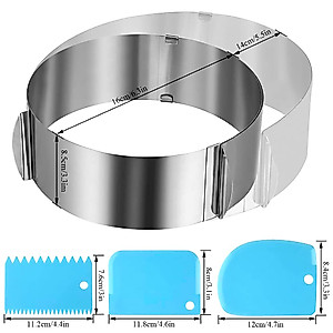 Senbos Cake Ring, Stainless Steel Professional Adjustable Baking Rings with Handle Layer Baking Cake Ring with 3 Cream Scrapers for Birthday Wedding Tier Cake, 3.5 inch High, Diameter 6 to 12 inch