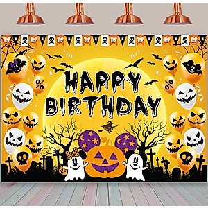 Halloween Backdrop Halloween Birthday Party Decorations Halloween Pumpkin Head for Children Birthday Happy Banner Halloween Baby Shower Props Banner Photo Decorations 5x3ft