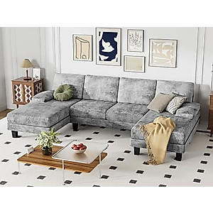 YESHOMY Convertible Sectional Sofa U-Shaped Couch with Soft Modern Cotton Chenille Fabric for Living Room, Oversized Seats with Comfortable Backrest, Gray