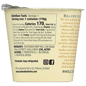 Bellwether Farms, Sheep Milk Yogurt, Vanilla, 6 oz