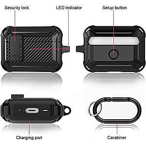 Wonjury for Airpods Pro 2 Case Cover with Lock, Rugged Shell Military Armor Air Pod Pro 2 Case for Men with Keychain Cool Shockproof Protective Case for AirPod Pro 2nd Gen 2022 - Black