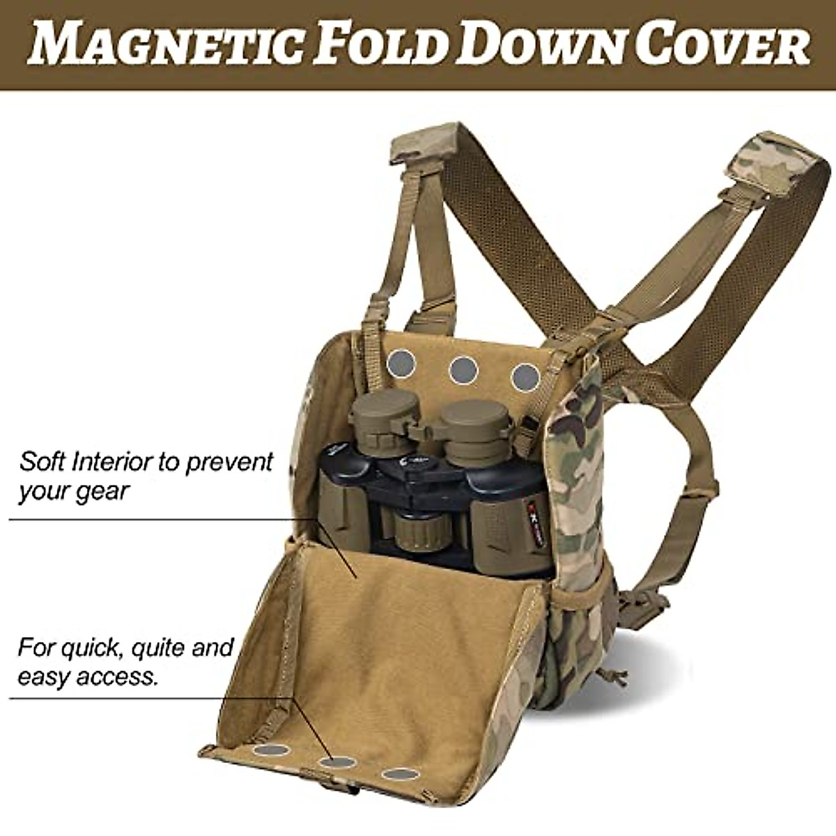 VISMIX Binocular Harness, Adjustable Binocular Harness Chest Pack with Rain Cover for Hunting Hiking Shooting