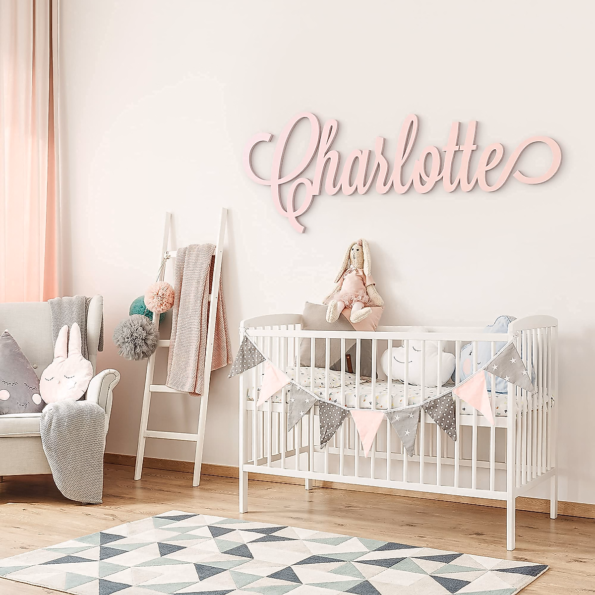 Personalized Custom Wooden Name Sign - CHARLOTTE Font Baby Name Sign For Nursery and Wall Decor (12"-55" Wide) - PAINTED Wood Letter Nursery Decor - Wall Art For Girl or Boy Room By 48 Hour Monogram