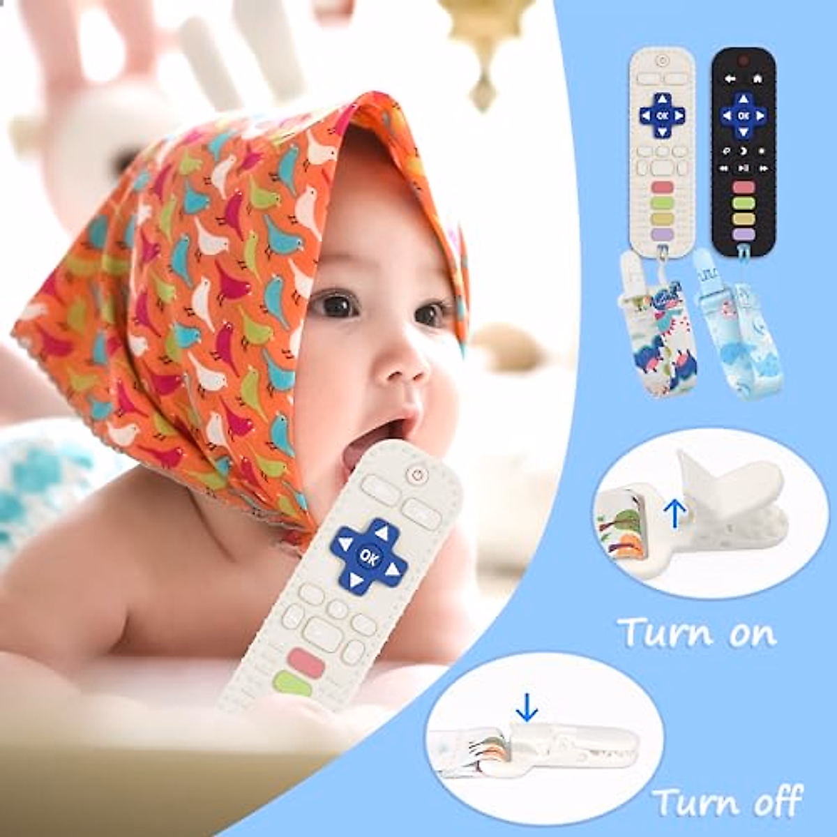 2 Pack Silicone Baby Teething Toys,Pacifiers for Toddlers Infant,Remote Control Shape Baby Teething Toys for Babies 6-12&12-18&18-24 Months,Remote Teether for Baby Chew Toys,Black+White