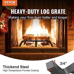 VEVOR Fireplace Grate, 24 inch Heavy Duty Fireplace Pit Grill Grate with 6 Support Legs, 3/4'' Solid Powder-Coated Steel Bars, Fire Logs Firewood Burning Rack Holder for Indoor and Outdoor Fireplace