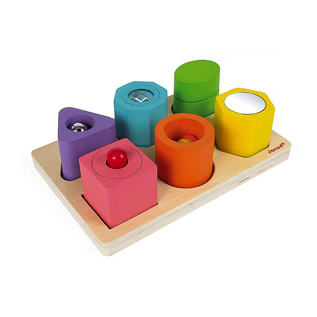 Janod I Wood – Shapes and Sounds 6 Block Puzzle – Ages 12 Months+ - J05332