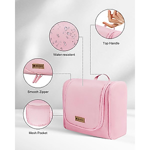MULISOFT Toiletry Bag for Women, Hanging Travel Toiletry Bag with Large Capacity, Water-resistant Makeup Bag with 16 Compartments for Toiletries and Cosmetics, Toiletry Organizer Bag, Rose Pink