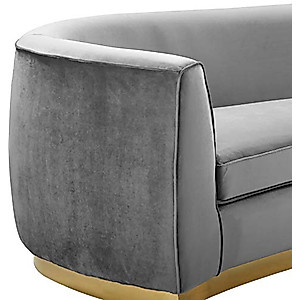 Meridian Furniture Julian Collection Modern | Contemporary Velvet Upholstered Loveseat with Stainless Steel Base in Rich Gold Finish, Grey, 70" W x 34" D x 28" H