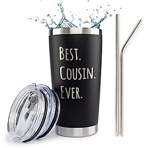 JENVIO Cousin Gifts | Best Cousin Ever | Stainless Steel Tumbler with Two Lids Straws and Gift Box | Unique Favorite Mug for Women Men | Female Birthday Valentine's Day