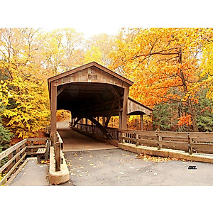 Fall Autumn Leave Covered Bridge Kitchen Glass Cutting Board Country Decorative Gift Design