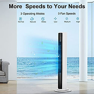 Uthfy Tower Fan with Remote, 80° Oscillating Bladeless Fan with 10H Timer, 36" Quiet Floor Standing Cooling Fan with 3 Speeds, 3 Modes in Bedroom, Living Room,Study, Office, White