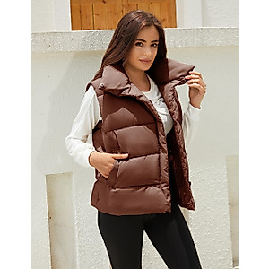Athlisan Puffer Vest Women Zip Up Stand Collar Sleeveless Padded Gilet Jacket (Brown-S)