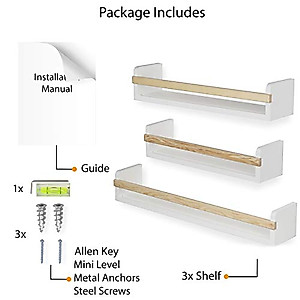 Wallniture Utah Wall Mount Nursery Décor Kids Bookshelf Floating Wall Shelves Book Photo Display Varying Sizes Set of 3 White