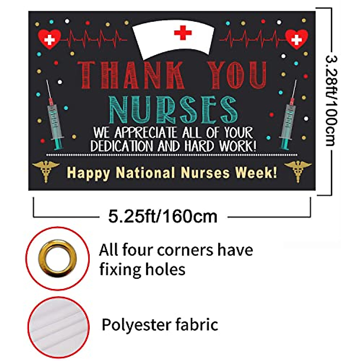 Nurse Appreciation Week Banner Backdrop Decorations - Happy National Nurses Week Banner Decoration Thank You Nurses Banner for Medical Doctor Nursing Party Decorations